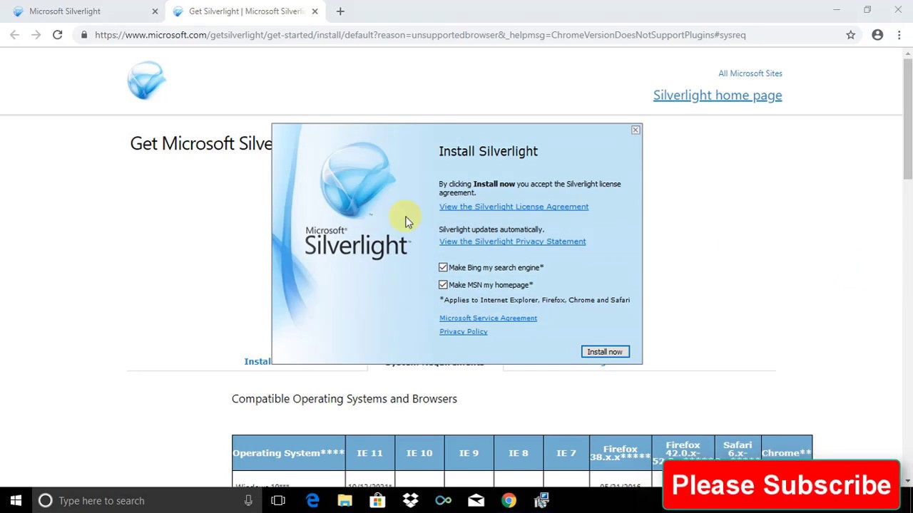 Download/Install Microsoft Silverlight  on Windows 10