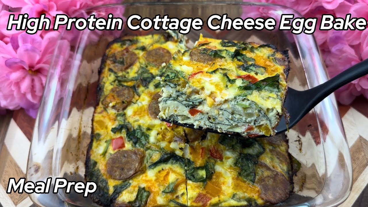 High Protein Cottage Cheese Egg Bake | Spinach Sausage Egg Casserole | Breakfast Meal Prep