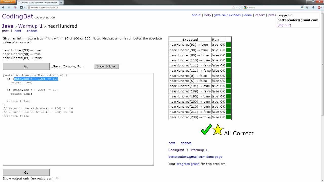 CodingBat - Java Warmup-1 Solution - nearHundred