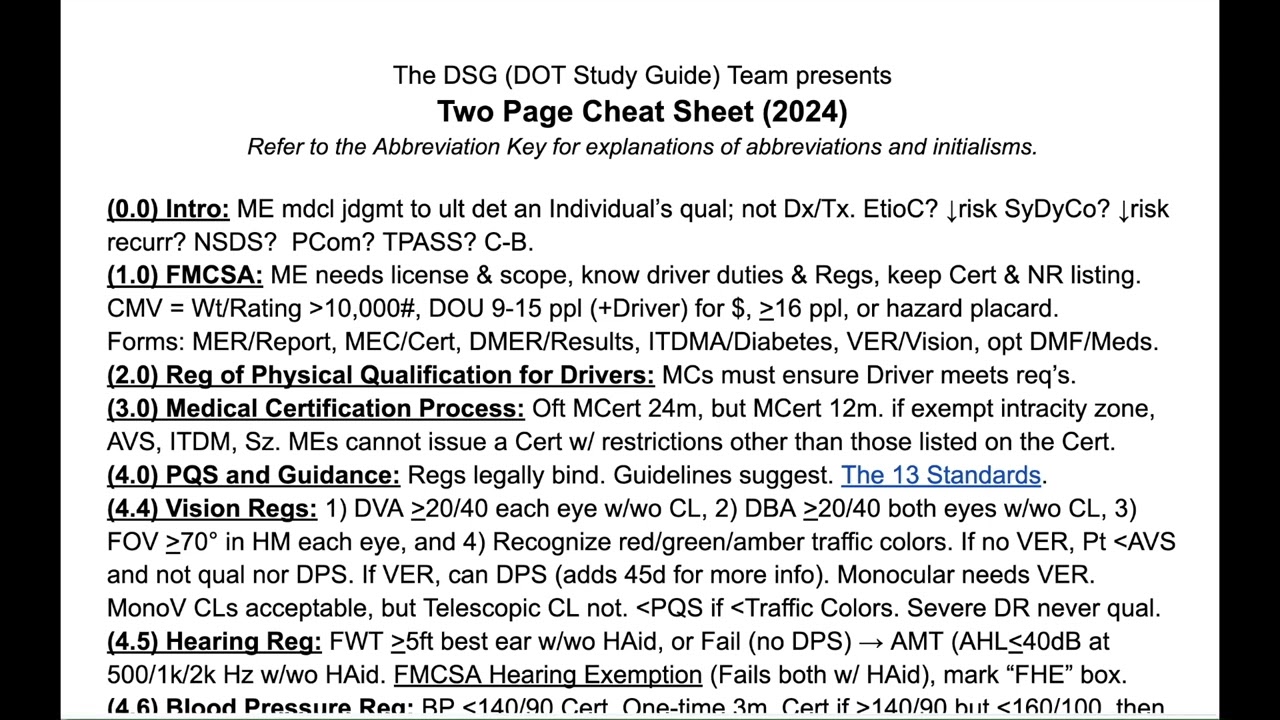 Cheat Sheet (preview sample) - From the DOT Study Guide Course