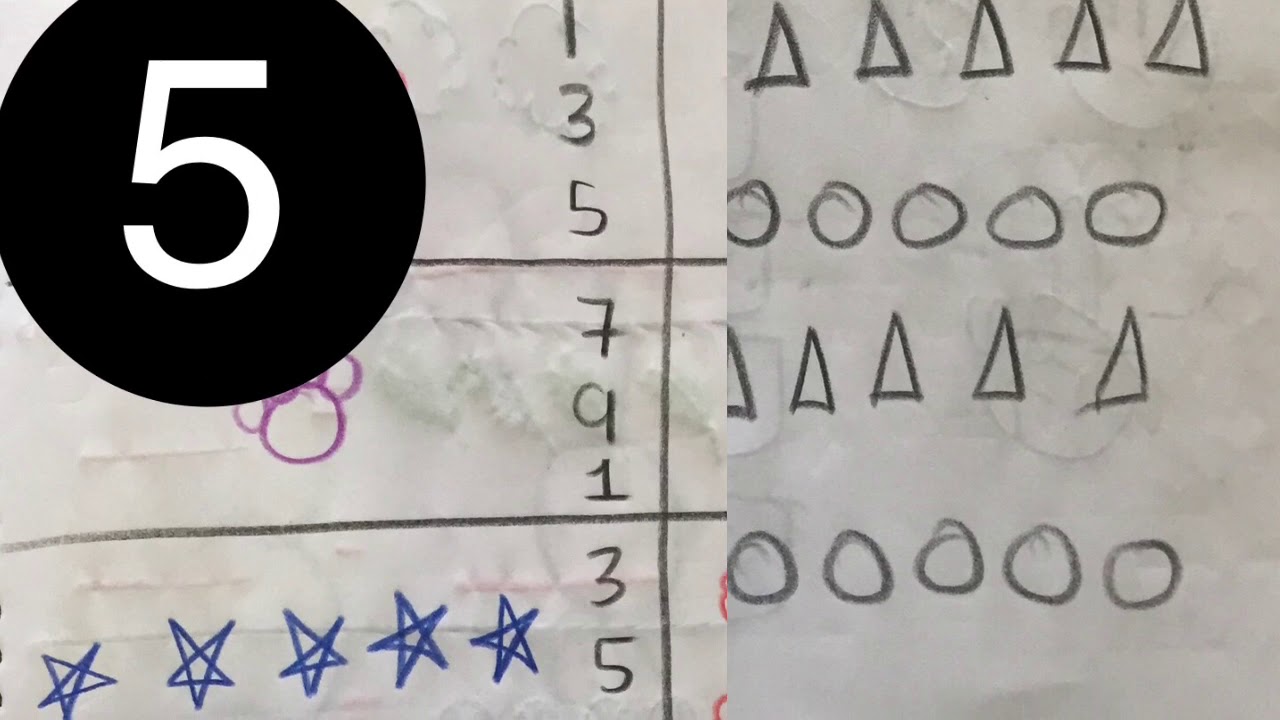 10 ejercicios de matemáticas de preescolar hechos en un cuaderno