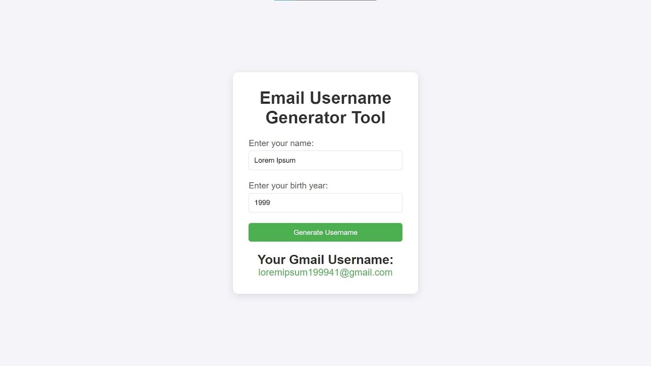 Email Username Generator Tool Using HTML, CSS and JavaScript with Source Code