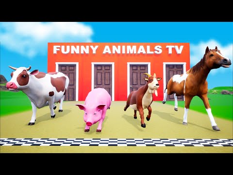 BARN FARM ANIMALS RUNNING RACE in Jungle | Farm Diorama | Funny Animals ...