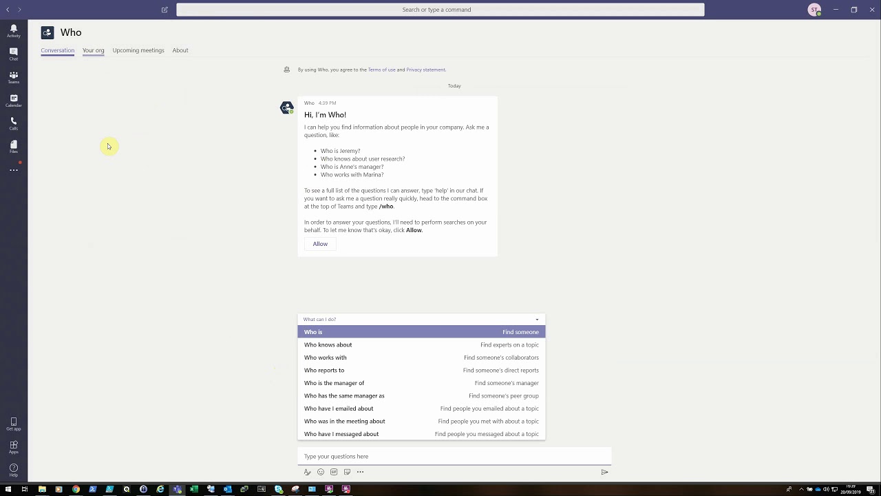 Organisation Structure using MS teams Who Bot