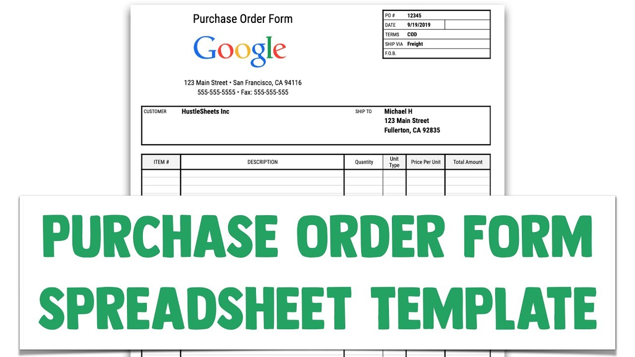 Order Form Template for Google Sheets and Excel