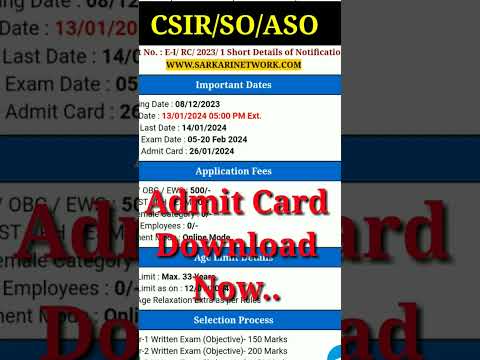 CSIR SO ASO Admit Card 2024 Kaise Download Kare || How To Download CSIR SO ASO Admit Card #shorts