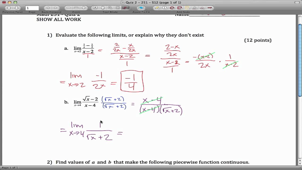 limits and continuity quiz
