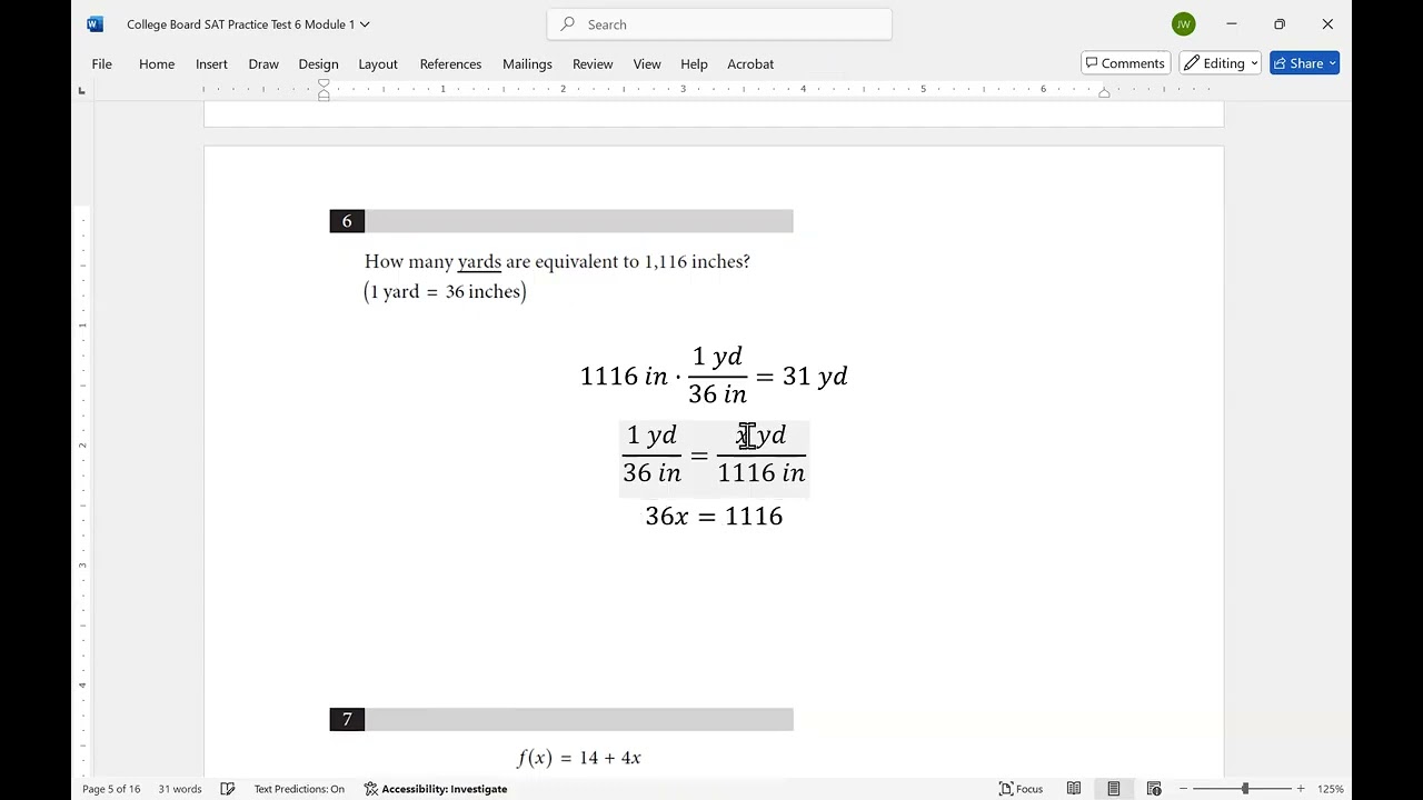 SAT Math Practice Test 6 Module 1 College Board 2025-2026