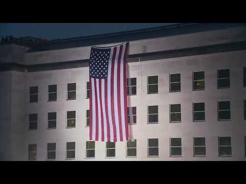 Unfurling of American flag on the Pentagon to mark 9/11