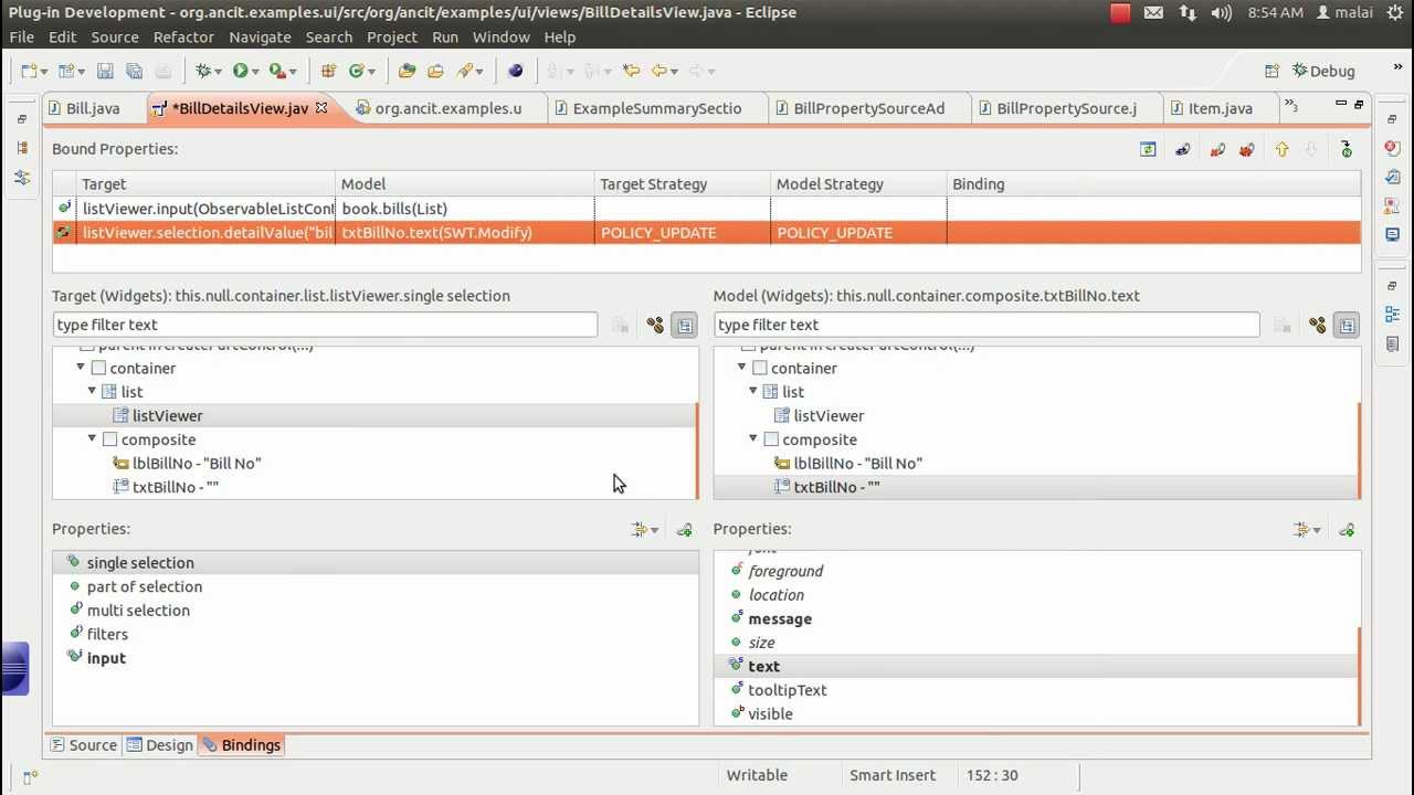 JFace Databinding Part 2 - Binding ListViewer Selection to Text Box Update