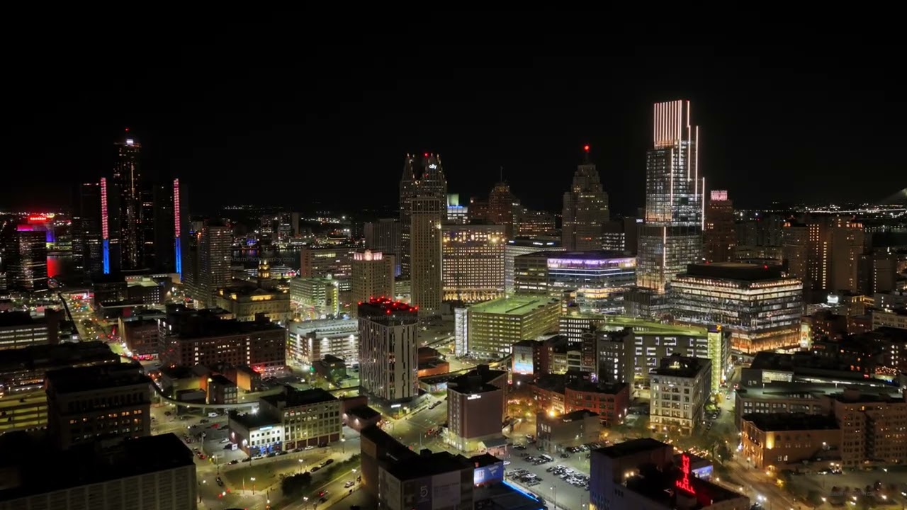 Downtown Detroit Night Skyline