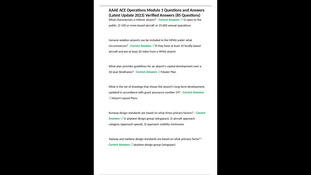 AAAE ACE Operations Module 1 Questions and Answers Latest Update 2023 Verified Answers 85 Questions
