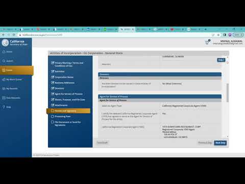 Filing of Articles of Incorporation for forming a Corporation-General Stock in State of California.