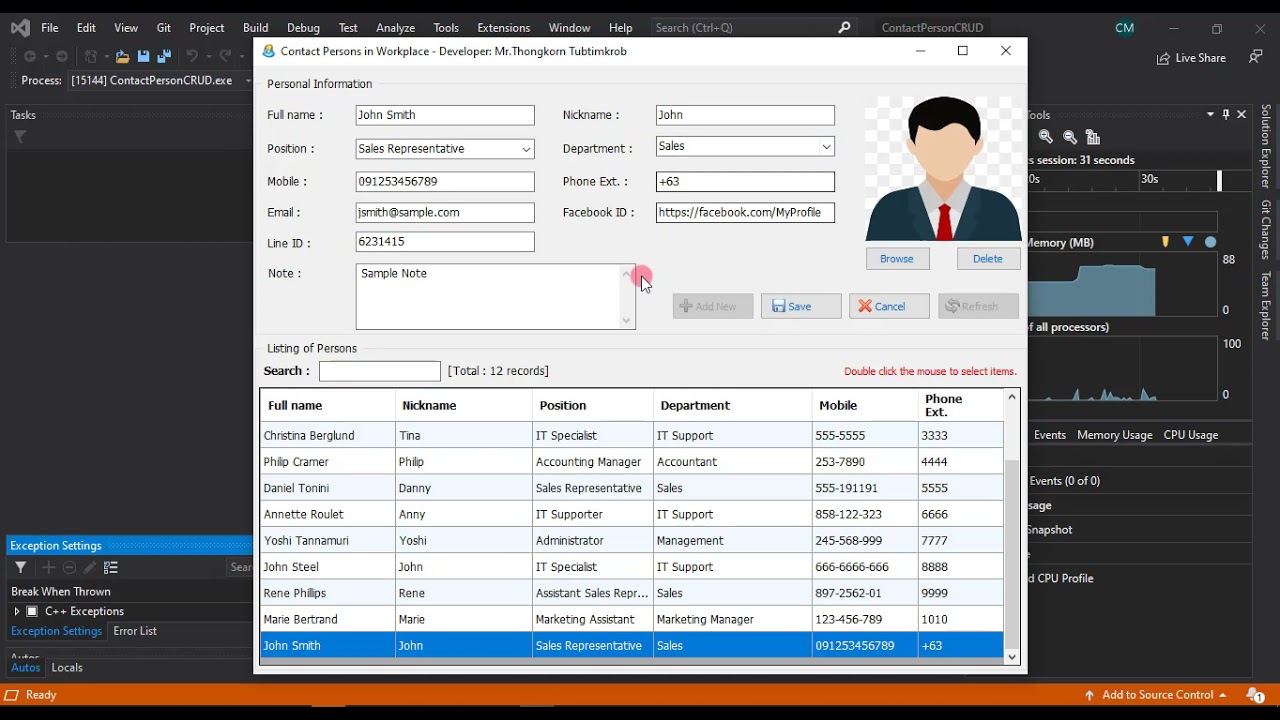 Contact Persons CRUD System using VB Net and MS Access DEMO
