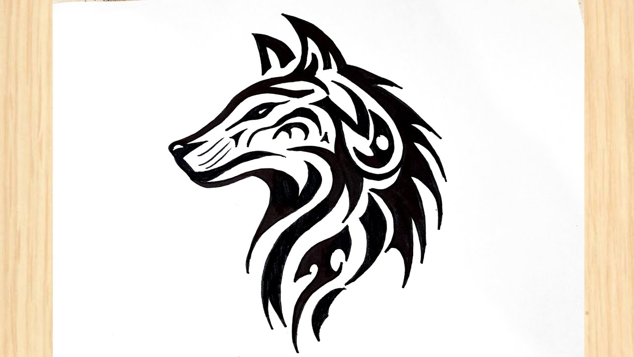 Easy Tribal Wolf Head Tattoo Drawing Tutorial For Beginners 