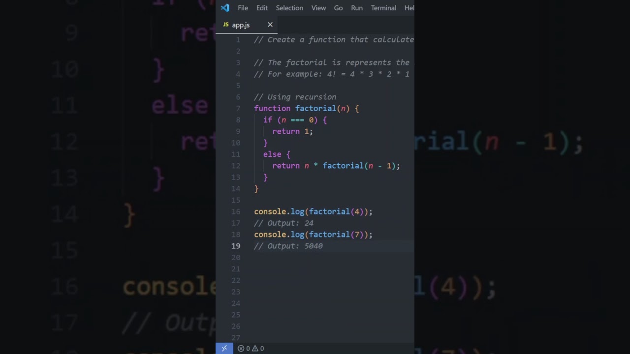 Create a function that calculates the factorial of a given number | JS Exercise 9