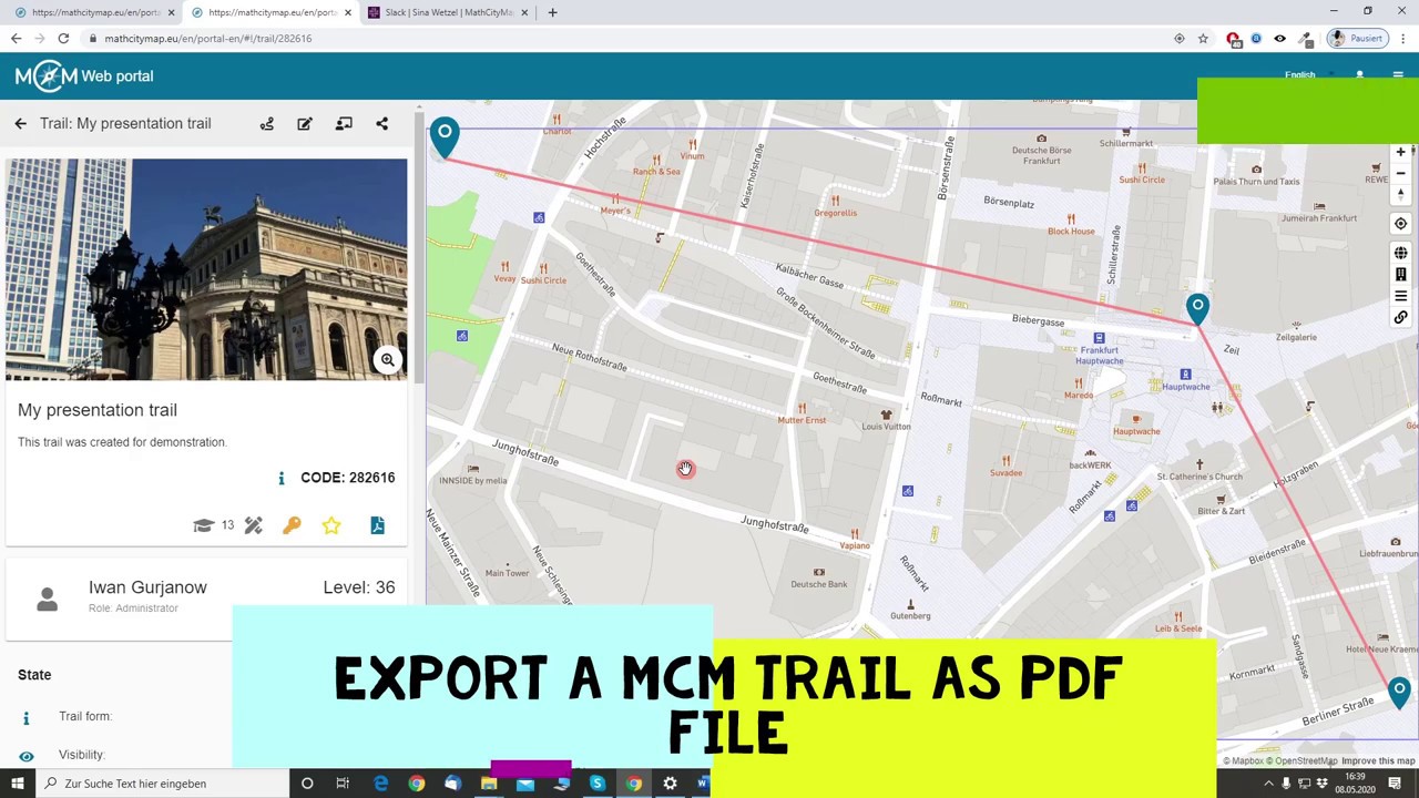 How to export a math trail as PDF file