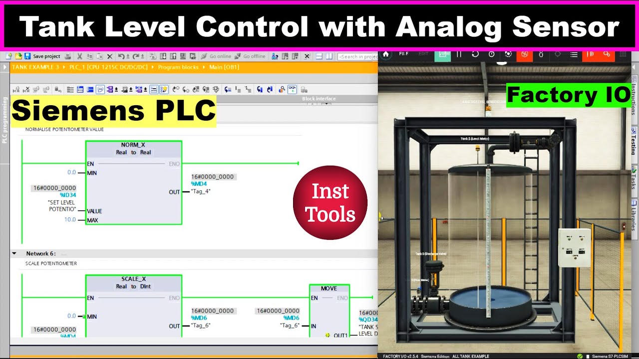 Tank Level Control with Analog Sensor - Siemens PLC and Factory IO Course