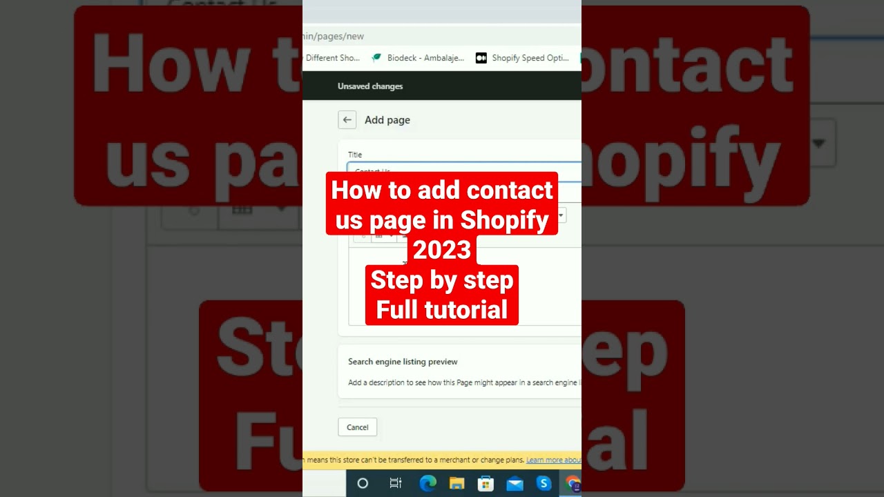 how to add Contact us page in shopify