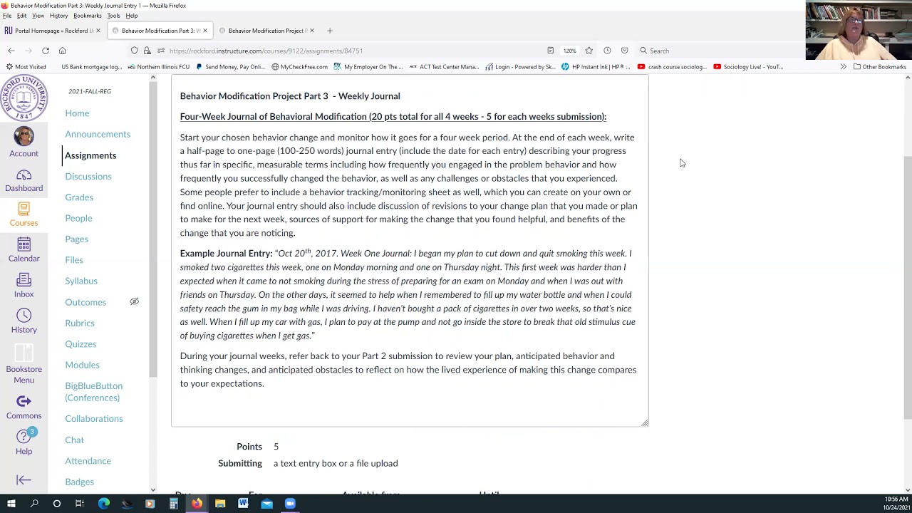 Behavior Modification parts 3 and 4   Journal and final report
