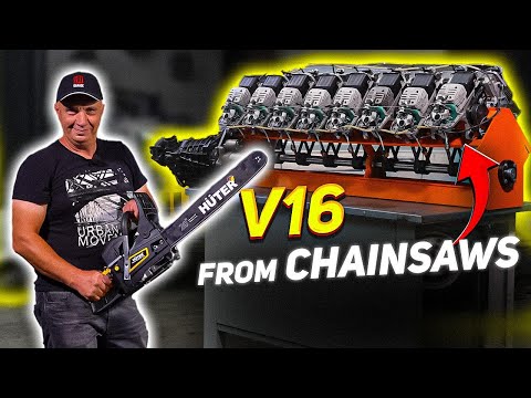 We convert 16 chainsaws into an engine for a car