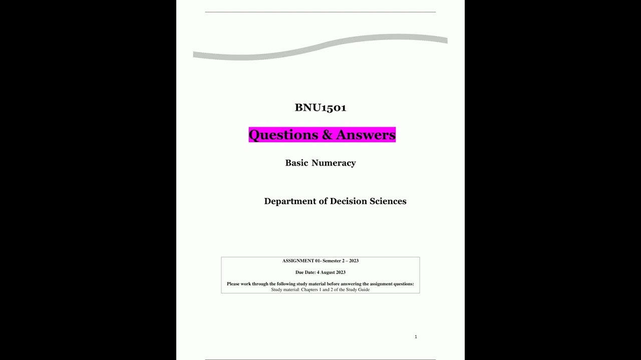 BNU1501 Assignment 1 Semester 2 2023 Due 4 August