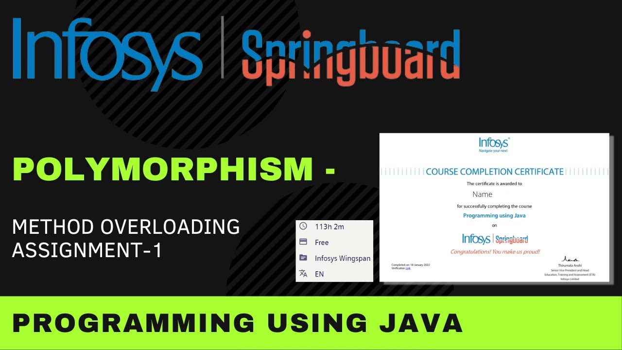 Method Overloading - Assignment 1 | Programming Using Java | Infosys Springboard