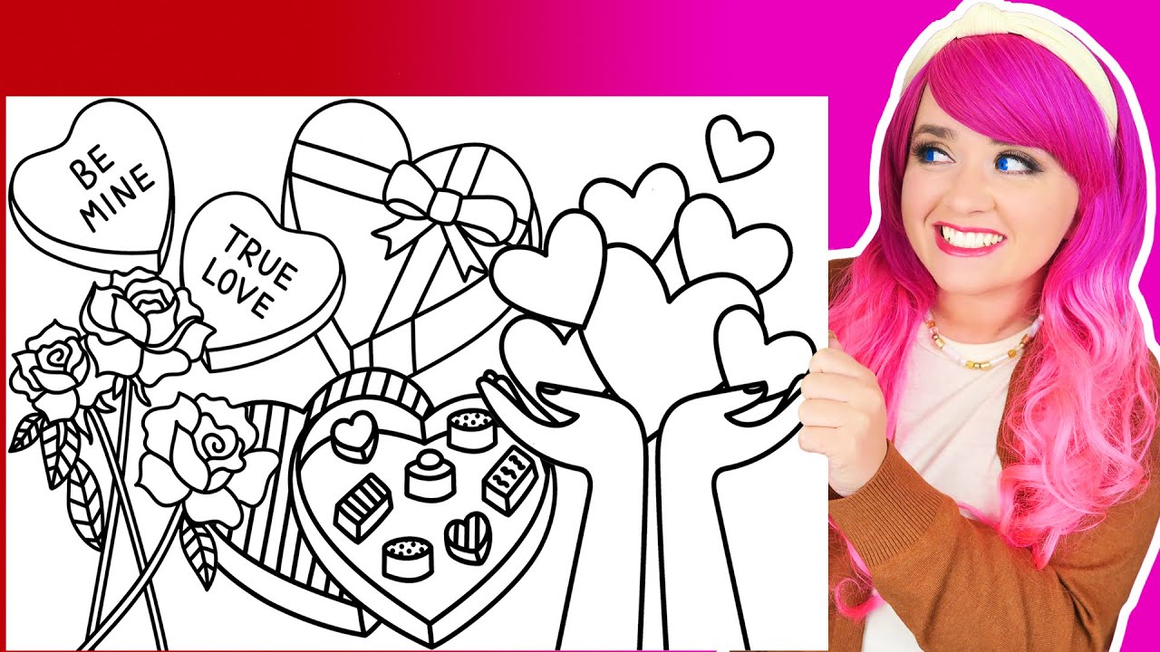 Coloring Valentine's Day Chocolates, Roses, Hearts & Candy Coloring Pages | Markers & Crayons