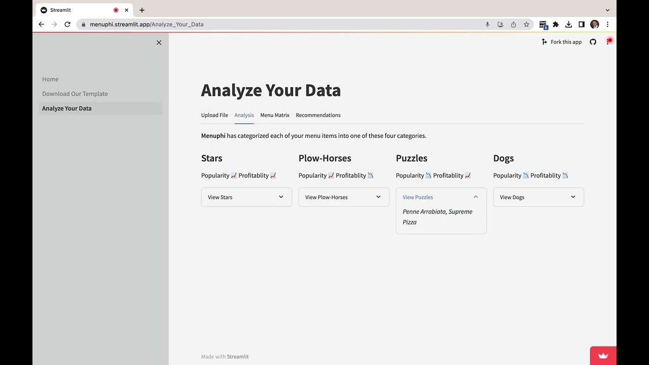 Menu Engineering Analysis App with Streamlit and Python