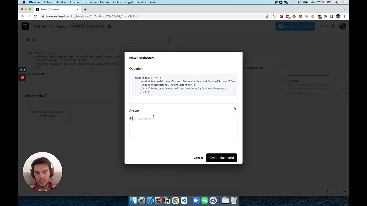 Creating flashcards with code to learn programming