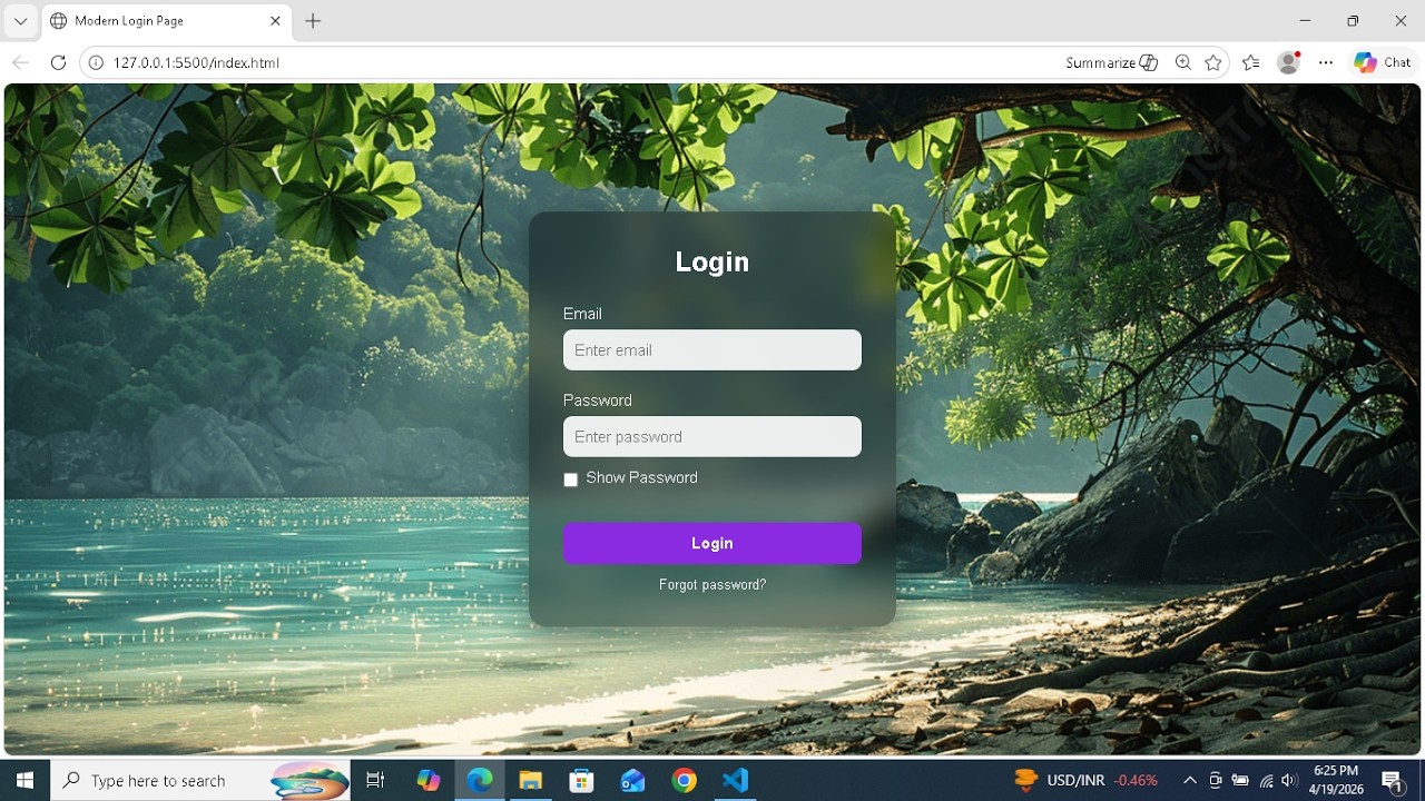 Modern Login Page Using HTML, CSS & JavaScript