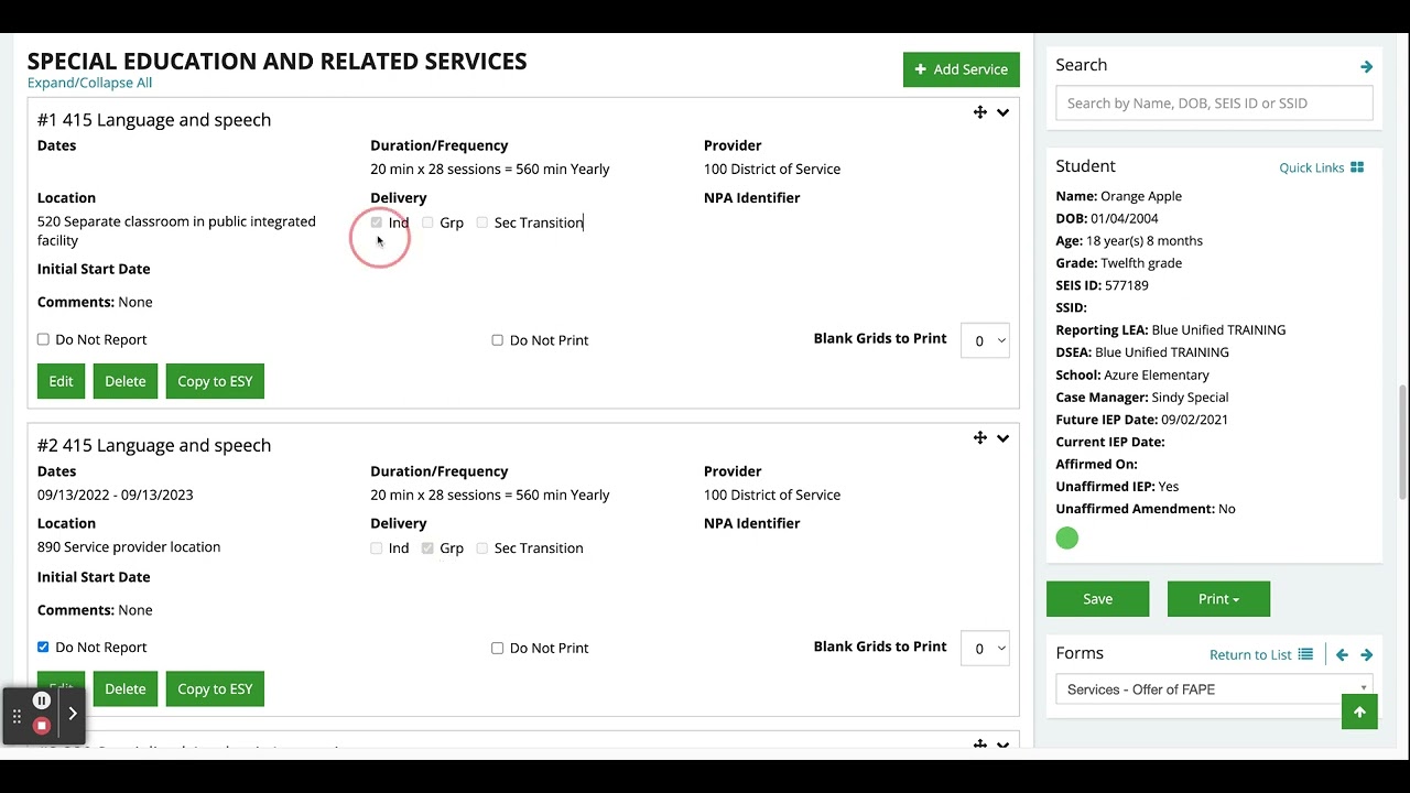 SEIS - Duplicate Service Box