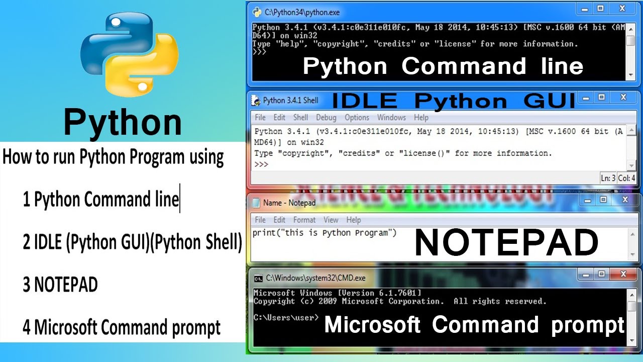 How to run Python Program using Notepad Microsoft cmd  IDLE Python GUI | Python Shell Command Line