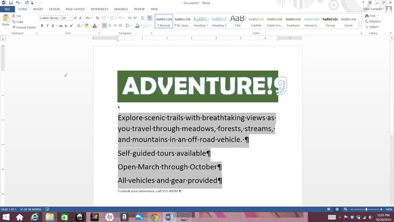 Word Chapter 1 Demonstration
