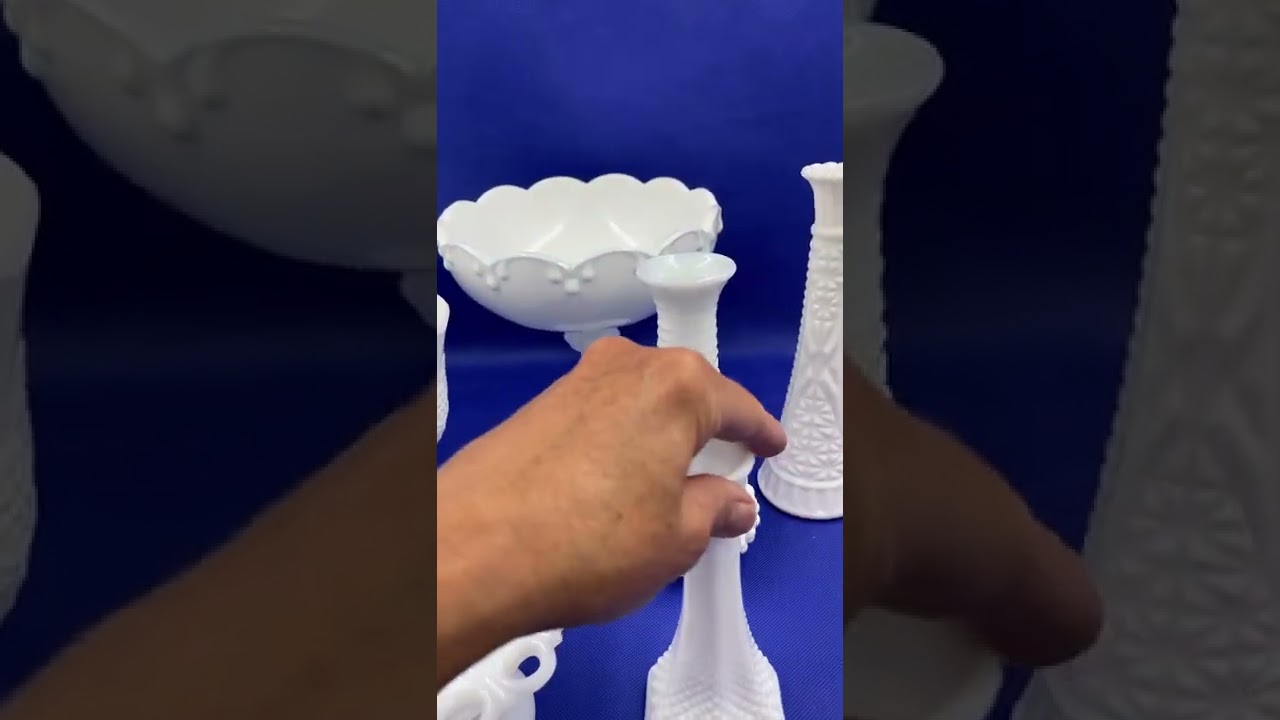 Collection of White Milk Glass And Hobnail Vases and Compotes