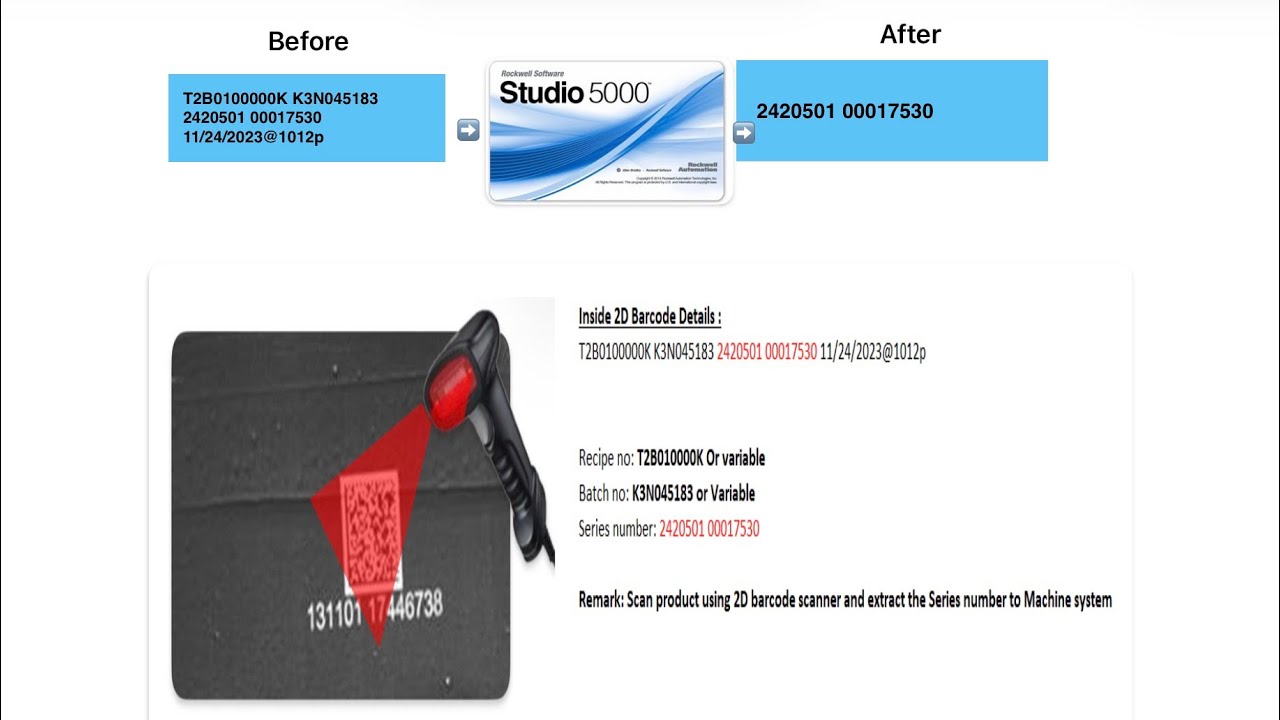 How extract 2D barcode specify data from Studio 5000