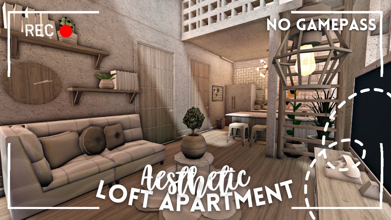 [ roblox bloxburg ] no gamepass aesthetic loft apartment | 35k! 🌿 ꒰ tour & build ꒱ - itapixca builds