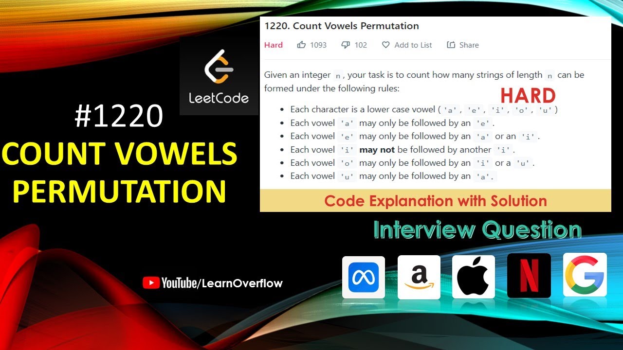 Count Vowels Permutation | Dynamic Programming | Live coding session | LeetCode 1220 |Learn Overflow