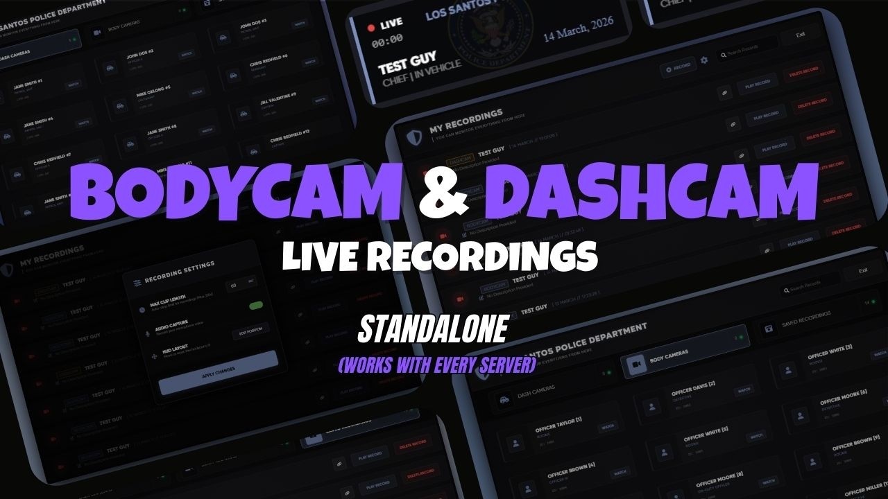 Bodycam & Dashcam | Live Recordings | Multiple Jobs [Standalone] | Fivem