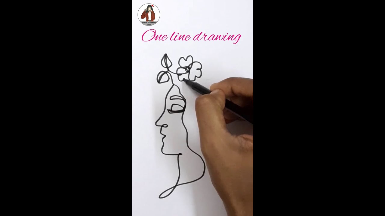 How to draw a Girl face with Flower in one line  / Lady's Face with Flower drawing #shorts