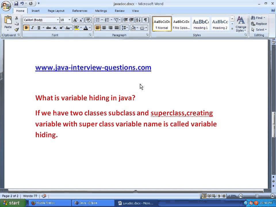 Explain variable hiding in java!
