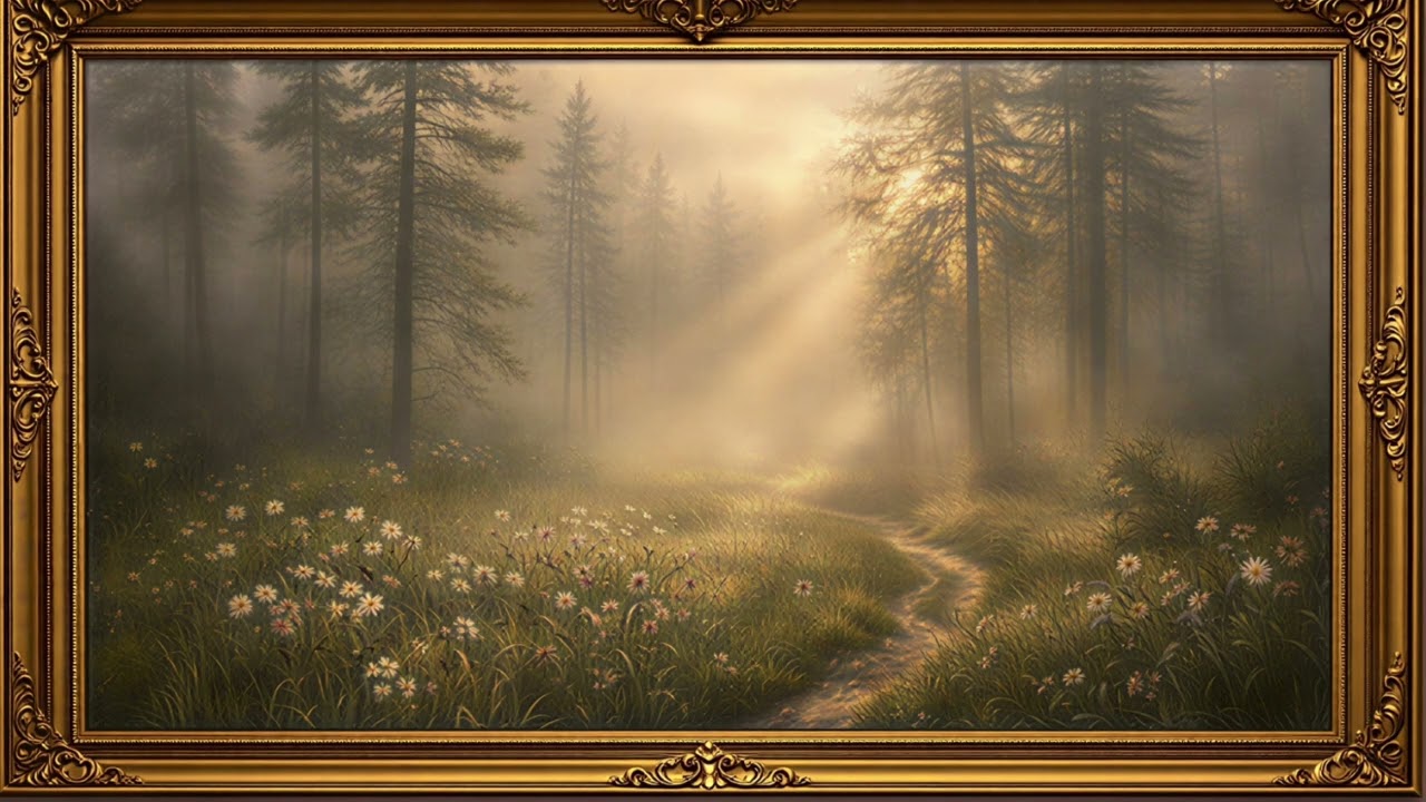 Misty Forest Morning 🌲 | Sun Rays Through Fog | Relaxing Framed Nature Painting 