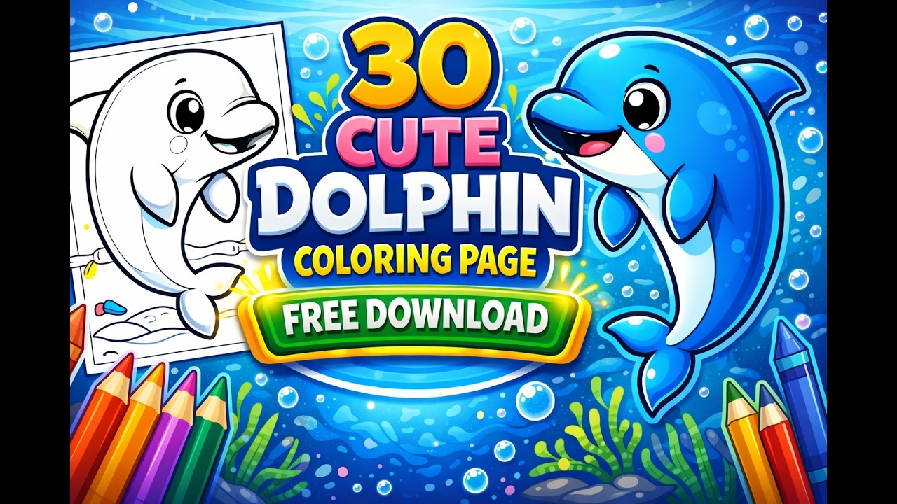 FREE DOWNLOAD 🐬 30 Cute Dolphin Coloring Pages | Fun Printable for Kids & Adults