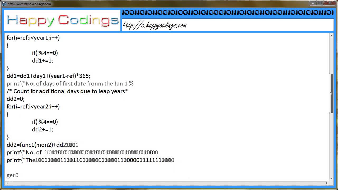 Program to compute difference between two dates c code example
