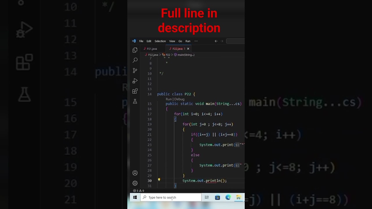 Print Down Triangle Star Pattern program in java l#java #trending🔥🔥 #shorts #ytshorts #viralshort