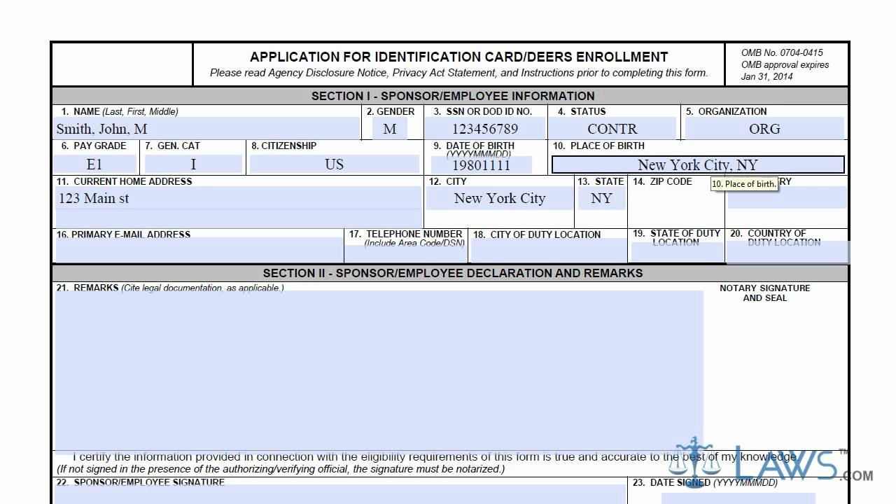 Learn How to Fill the DD form 1172 Application for Identification Card/DEERS Enrollment