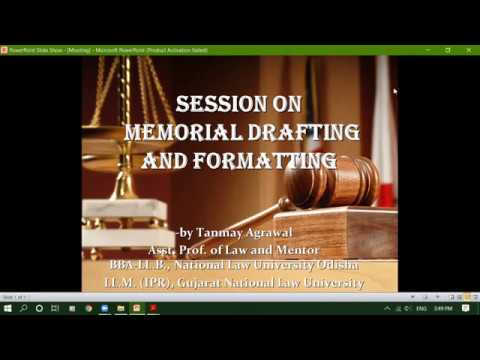 Basics of Memorial Drafting, Formatting and Contents of a MEMORIAL for Fresher law Students.