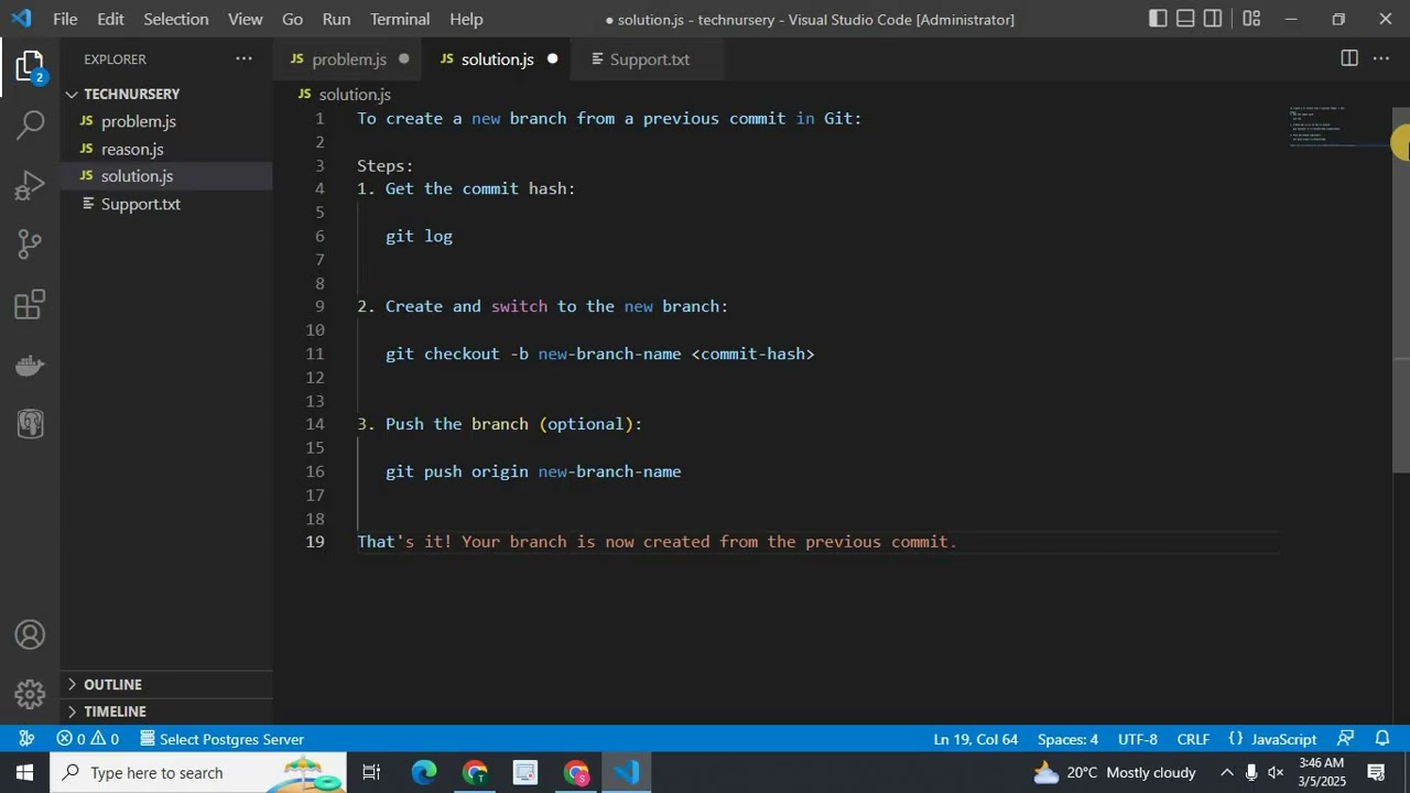 How to Create a Branch from a Previous Commit in Git | Git Tutorial