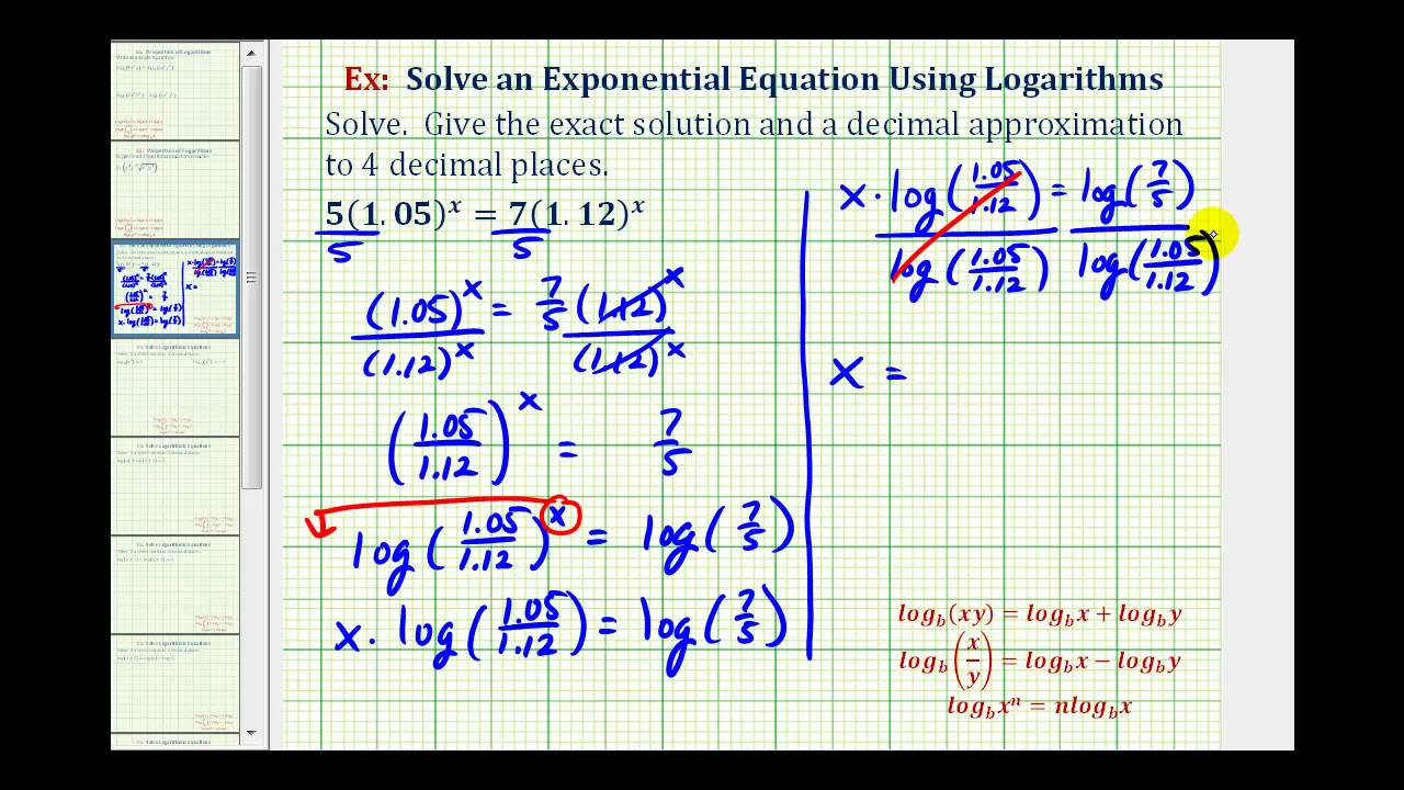 Ex:  Solve an Exponential Equation with Logarithms - Variable on Both Sides