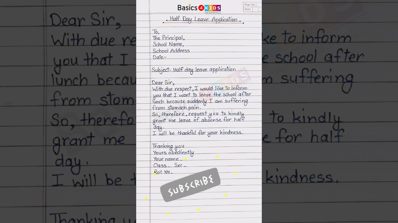 Formal letter - Write a Letter to the Principal for half Day Leave | Half Day Leave Application
